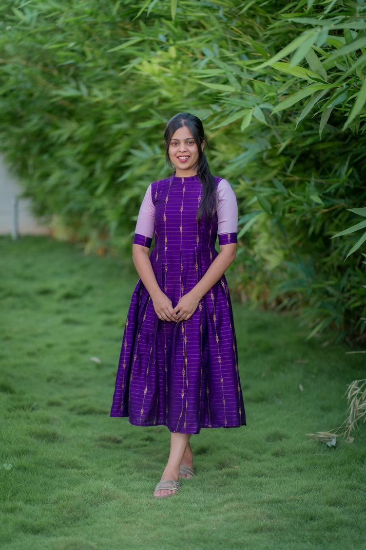 AA036 Purple Silk maxi With Pink Shimmer Sleeves(Function Wear) – Ayla Attire