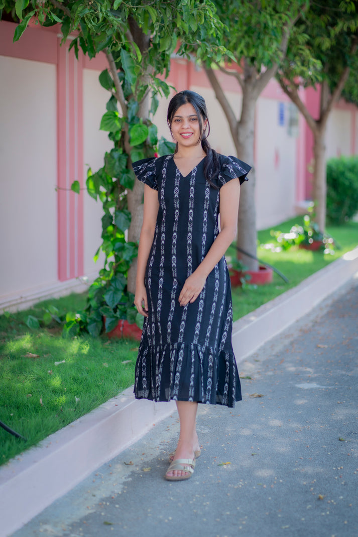 AA024 Black Cotton A line Kurti – Ayla Attire